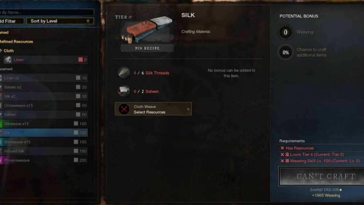 How to craft Phoenixweave? New World Crafting Guide