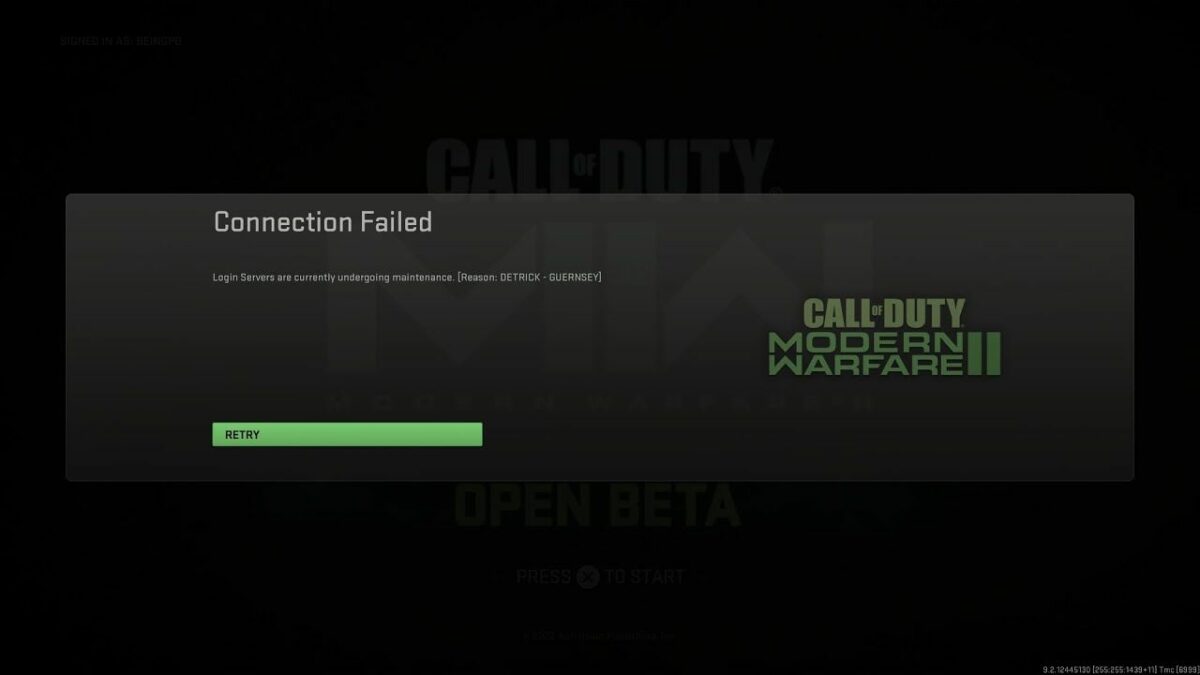 What is the Detrick Guernsey error code in CoD MW II Beta?
