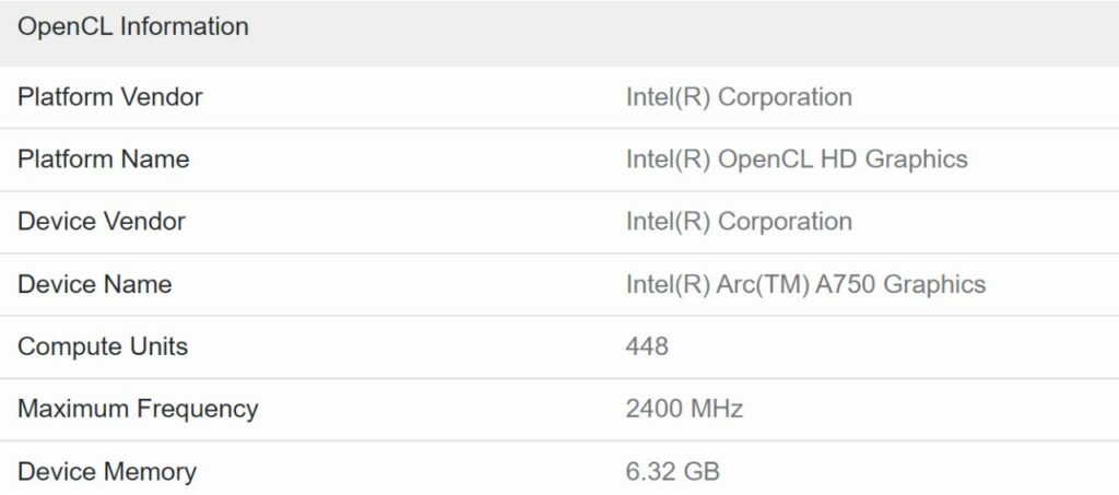 Intel A770 和 A750 在 OpenCL 和 Vulkan 图形 API 中进行测试