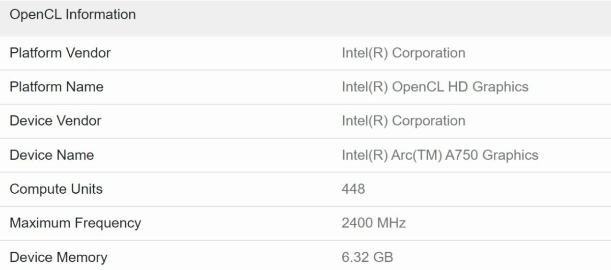 Intel A770 和 A750 在 OpenCL 和 Vulkan 图形 API 中进行测试