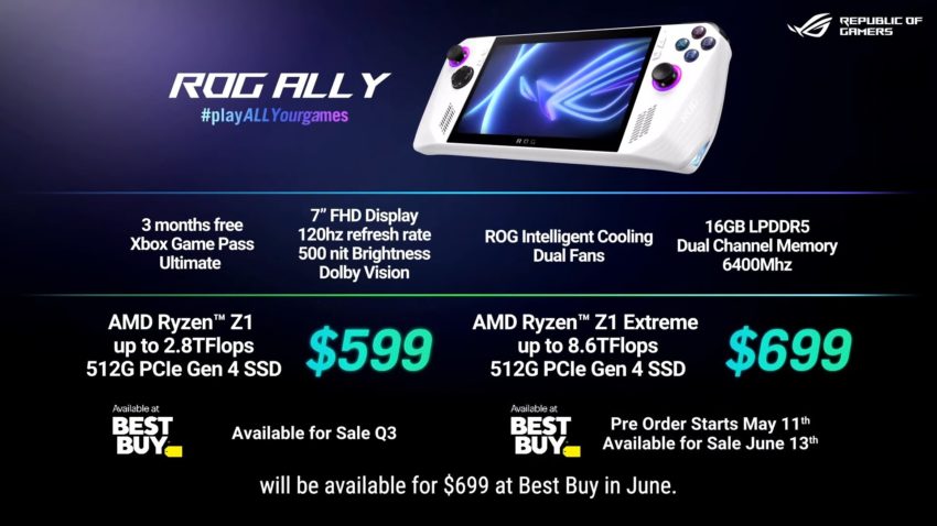 ASUS ROG Ally w/ AMD Ryzen Z1 Extreme APU Priced at $699