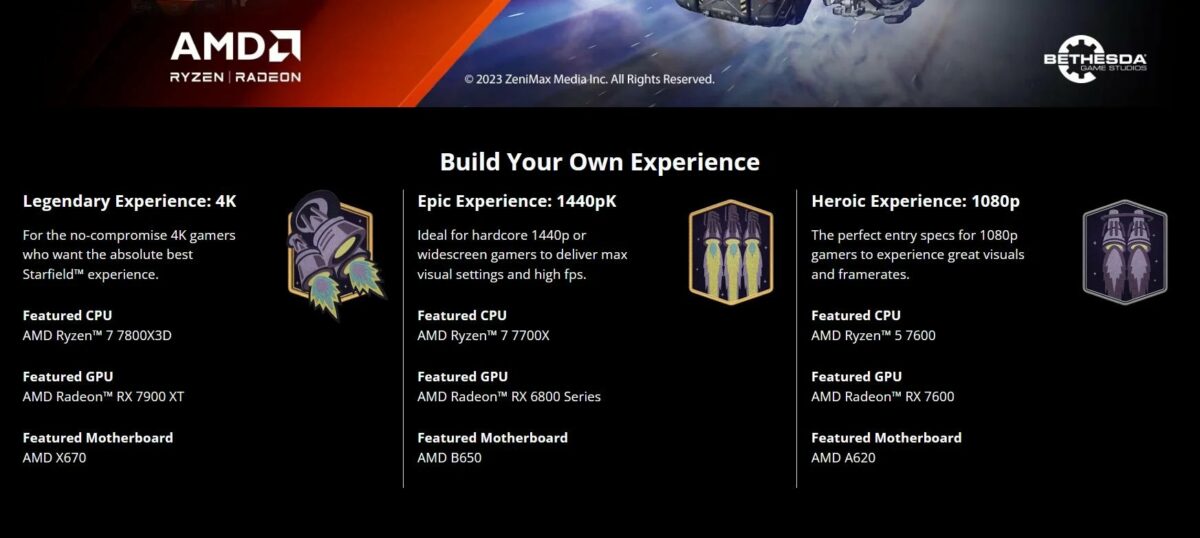 AMD releases list of recommended hardware for Starfield