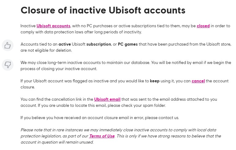 Ubisoft clarifies on account deletion policy after scare