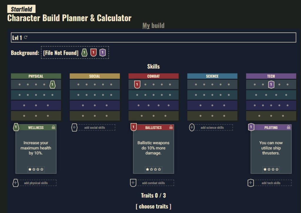 Fans test builds on fan-made Starfield character builder